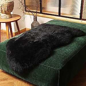 LLB Genuine Sheepskin Area Rug Wool Rug Fur Carpet Fluffy Shaggy Fur Rug for Living Room Kids Bedroom Real Sheepskin Throw Lambskin Rugs Sofa Mat Chair Seat Covers (Black, 2 x 3 ft Sheepskin)