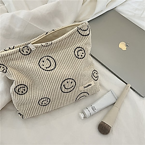 USLAICAI Bags for Women,Corduroy Cosmetic Bag Aesthetic Women Handbags Purses Smile Dots Makeup Organizer Storage Makeup Bag,cosmetic bags for women (Beige Smiley)