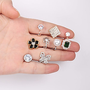 sailimue 8 Pairs Clip Earrings Sets for Women Fashion Cubic Zirconia CZ Crystal Freshwater Pearl Earrings Hypoallergenic Non Pierced Clip on Earrings Jewelry