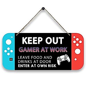Gaming Zone Wood Sign Plaque, Vintage Gamepad Shaped Wooden Hanging Sign Decor for Arcade Room Game Room Playroom Party Gift for Boy