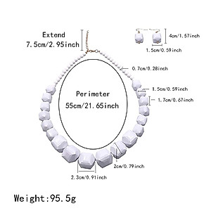 White Beads Necklace, Acrylic Costume Jewelry for Women Chunky Statement Strand Necklaces with Bracelet Dangle Earrings, Big African Beaded Necklace Halloween Festivals accessory