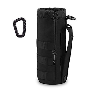 FUNANASUN Tactical Water Bottle Pouch, Drawstring Military H2O Molle Water Bottle Holder Bag Mesh Hydration Carrier Black
