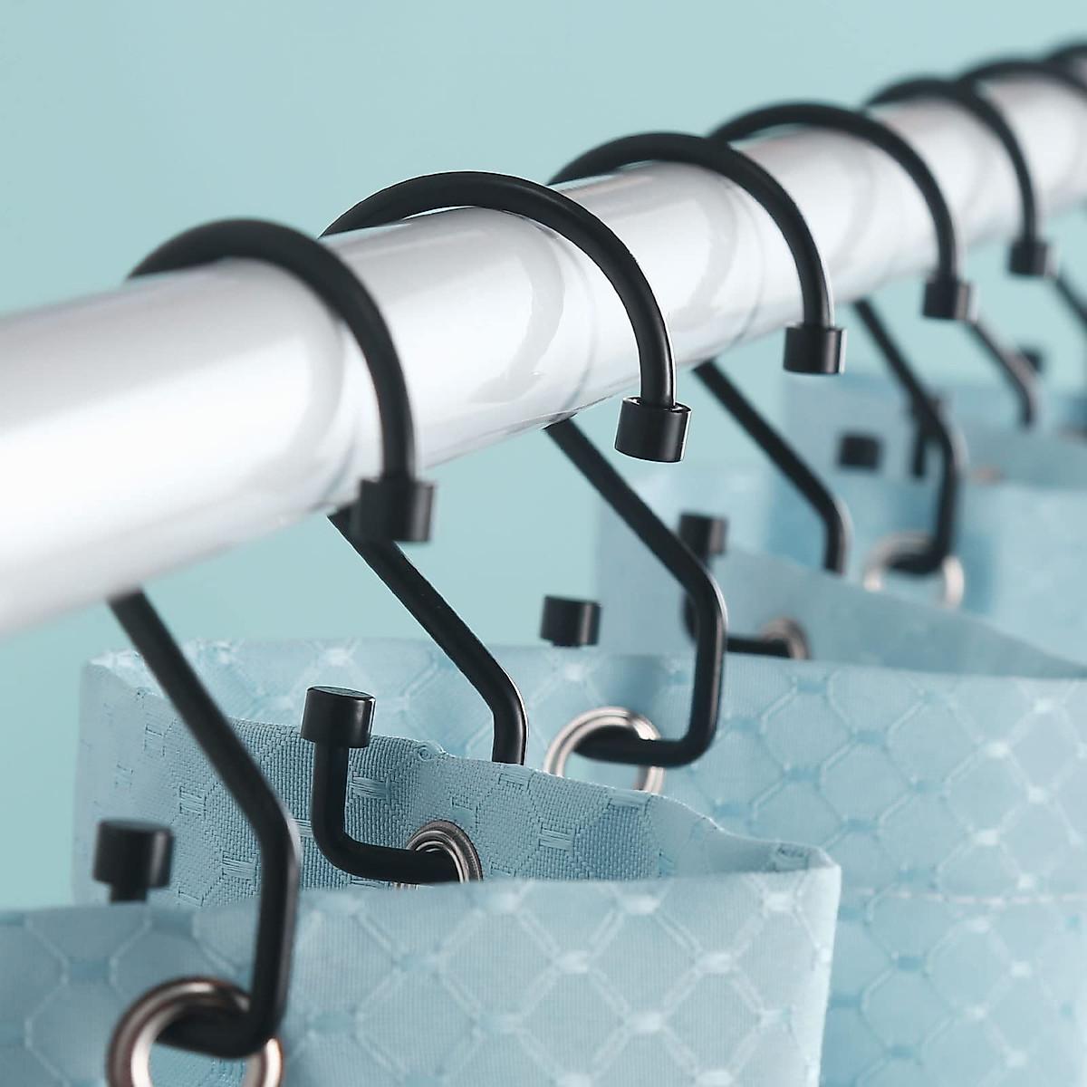 Goowin Shower Curtain Hooks, 12 Pcs S Shape Shower Curtain Rings, Rustproof Black Shower Curtain Rings, Multi-Functional Shower Hooks for Shower Curtain, Kitchen Utensils, Clothing, Towels, Black