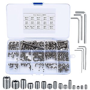 300 Pcs Hex Allen Head Socket Hex Screw Set Assortment Kit, M2.5/M3/M4/M5/M6/M8 Grub Screws, Internal Hex Drive Cup Screws for Door Handles, Faucet, Light Fixture Screws (Silver)