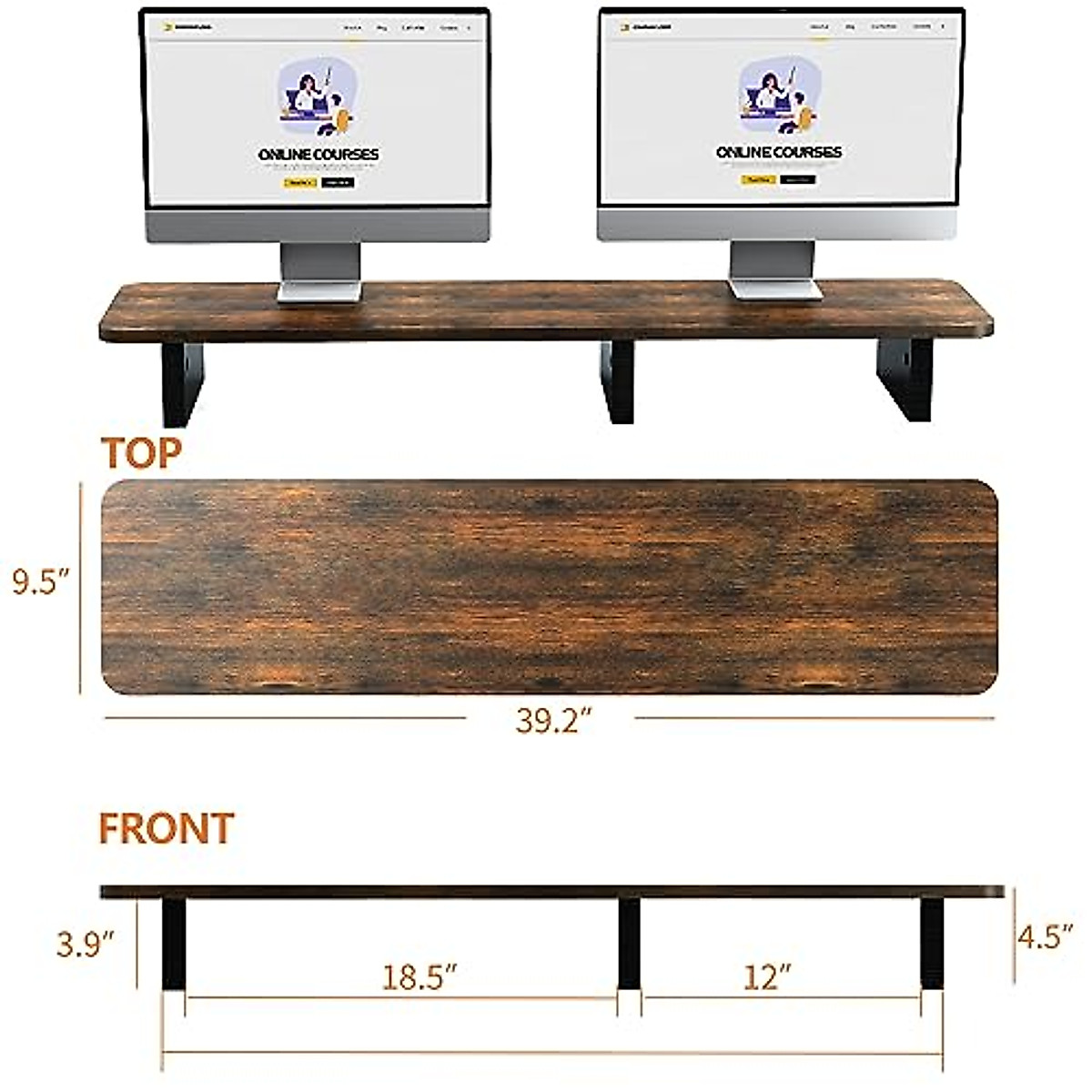 ErgoFocus Large Wood Monitor Stand, 39-inch Long Dual Monitor Riser with Storage Space