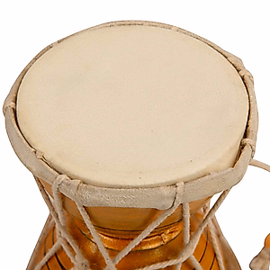 Handmade Wooden & Leather Classical Indian Folk Dumroo Damroo Damaru Hand Drum Set Percussion Decorative Collectible Showpiece World Musical Instruments (Yellow)