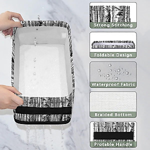 Birch Trees Bathroom Basket Small Storage Bin Fabric Toilet Paper Basket Foldable Organizer Grey Black Baskets for Bathroom Countertop Decor, 2 Pack