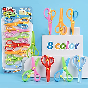 LOVESTOWN 8 PCS Plastic Safety Scissors, Toddler Safety Scissors Kids Plastic Scissors Toddler Scissors Age 3 for Children Art Supplies