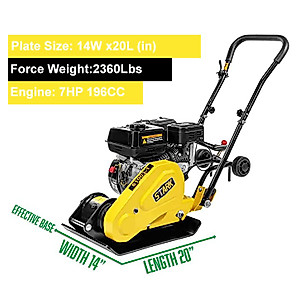 Stark USA 7.0HP 5000VPM 5500MAX Gas Vibration Compaction Force 20 x 14 inch Plate Compactor w/Built-in Wheel