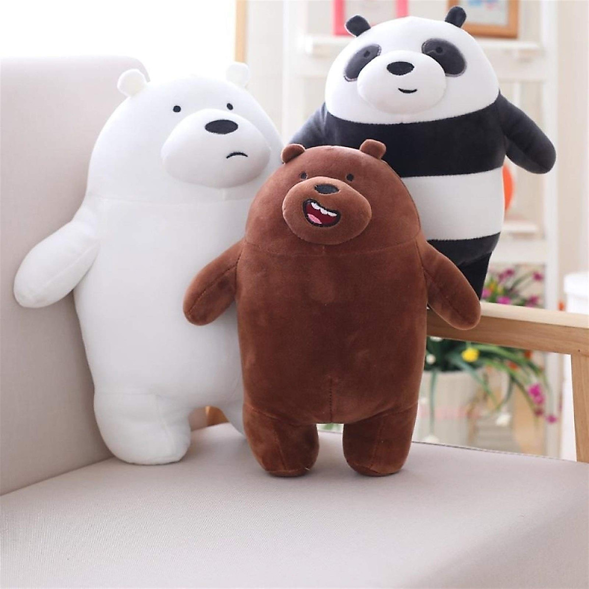 MIQUANGGO Plush Toys for Baby 27cm Kawaii We Bare Bears Plush Toy Cartoon Bear Stuffed Grizzly Gray White Bear Panda Doll Love Birthday Gift (Black)
