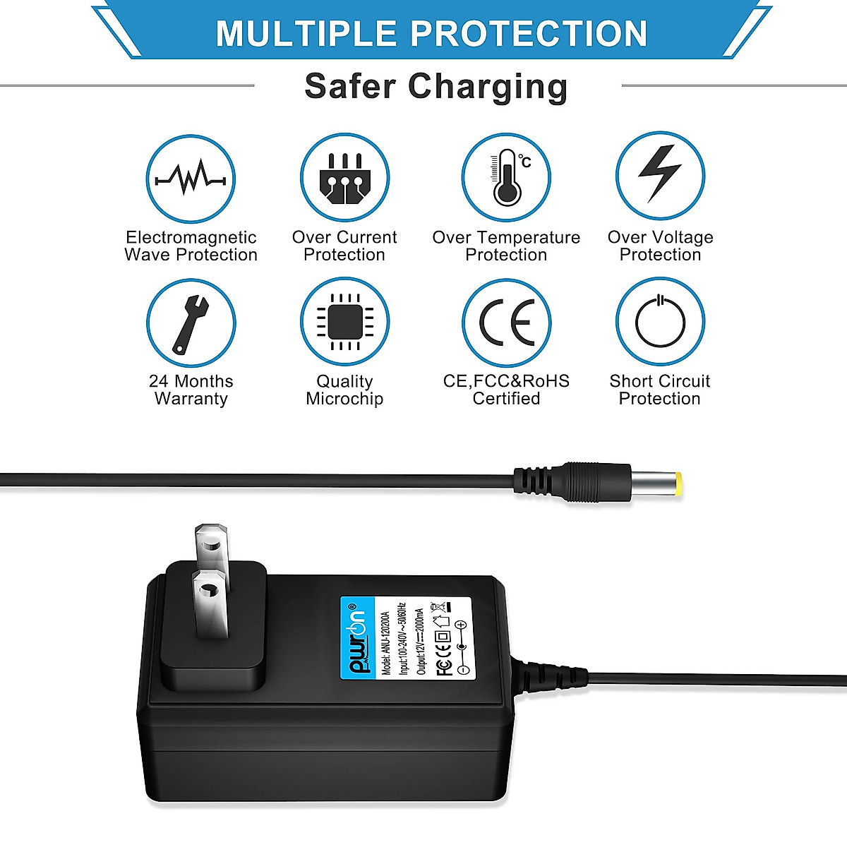 PwrON 12V Replacement AC to DC Adapter Compatible with Casio Piano Keyboard AD-A12150LW / AD-A1215LW PX-130 PX-350 PX-160 PX-150 CDP-120 CTK-6000 CTK-6300 CTK-7200 CDP-135 WK-6500 WK-6600 AP-220