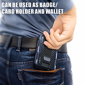 LIUGX Carbon Fiber Card Holder/Badge Holder/Portable Wallet with Metal Clip -Rugged ID Credit Card Holder (Holds 1 to 4 Cards) for Office Police Worker Outdoor