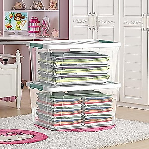 Buyitt 6-Pack 35 quart Large Plastic Storage Bin, Latching Box with Clear Base, White Lid and Green Latches