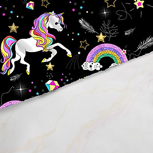 VTKON Black Unicorn Sheets Set Rainbow Unicorn Sheets Set Twin Unicorn Room Decor for Girls Twin Unicorn Bedding Set Includes 1 Flat Sheet + 1 Fitted Sheet + 1 Pillowcase
