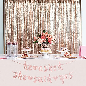 Engagement Party Decorations, Rose & Gold Engaged He Asked She Said Yes Banner, Bachelorette Party Favors, Glitter Diamond Bride Sign for Bridal Shower Hen Party Supplies Backdrop Decor (Gold)