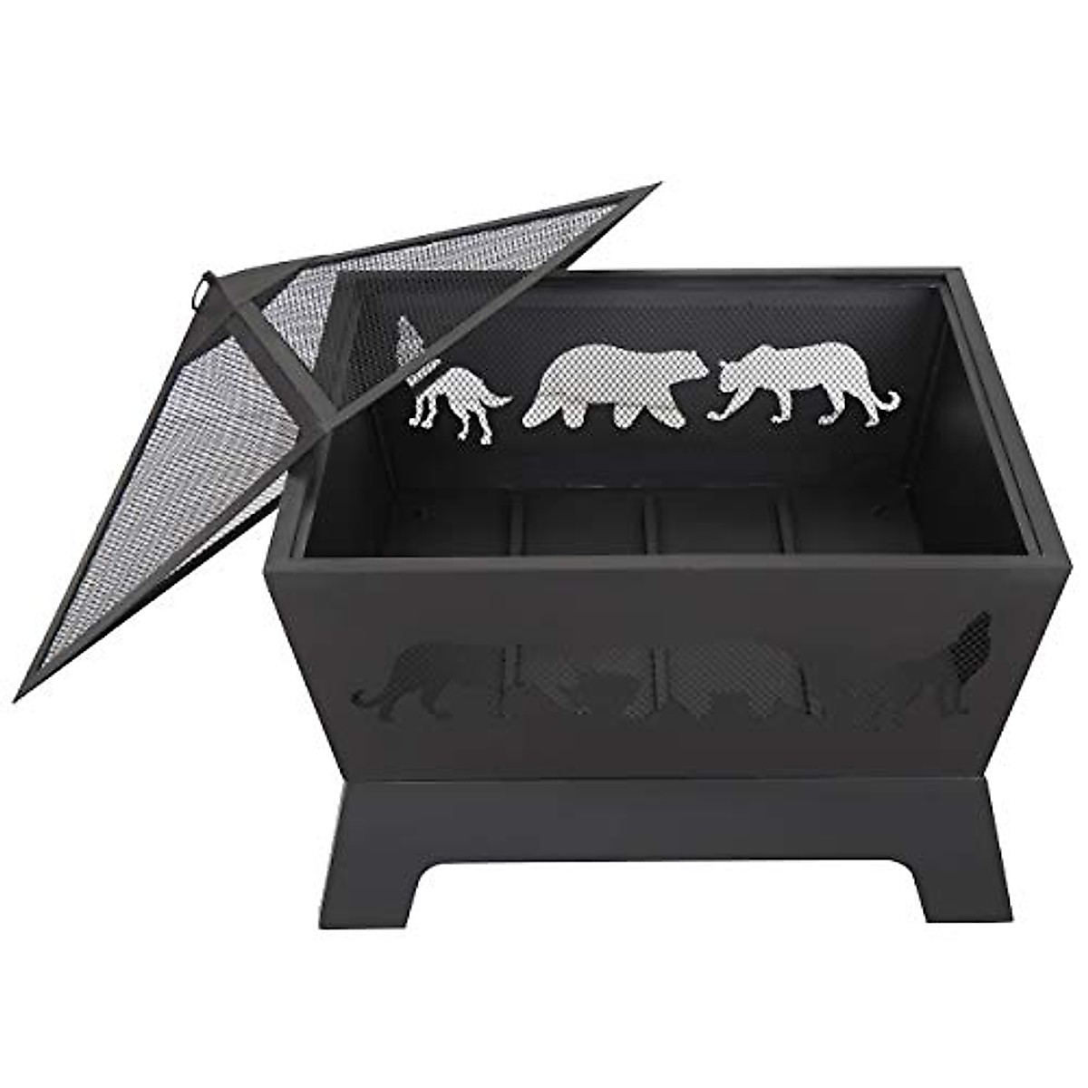 JupiterForce Durable Outdoor Fire Pit Backyard Patio Garden Stove Wood Burning Fireplace with Grid Cover Mesh Lid, Black