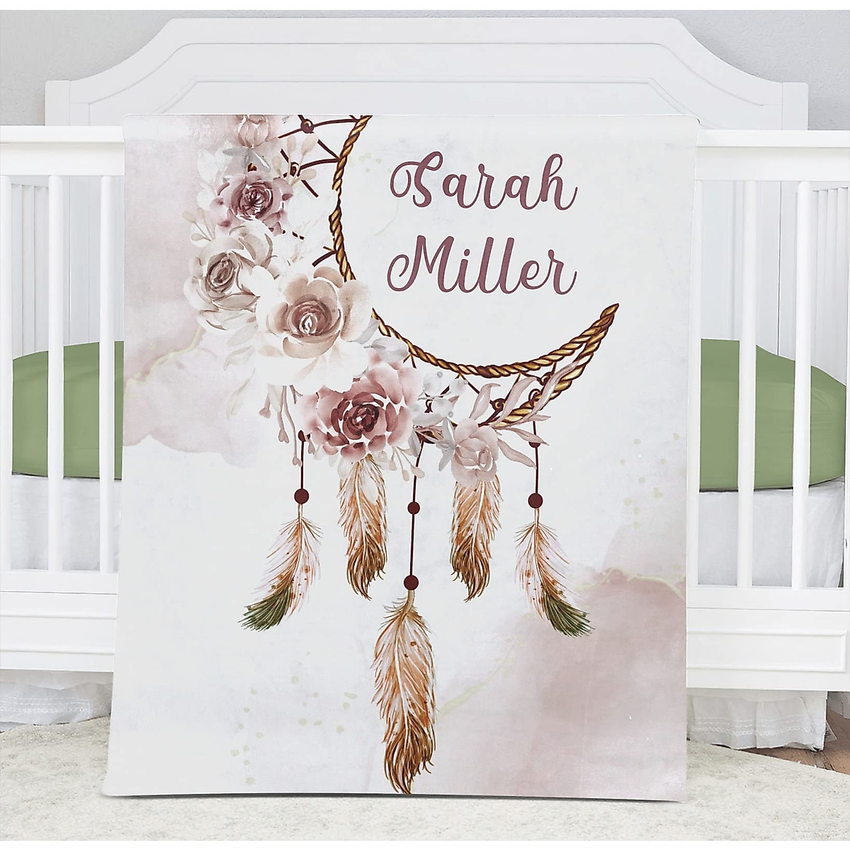 Tribal Moon Dream Catcher Brown Personalized Baby Blanket for Girl Boy Soft Warm Newborn Throw Naps Swaddle Custom Blanket 30X40 in