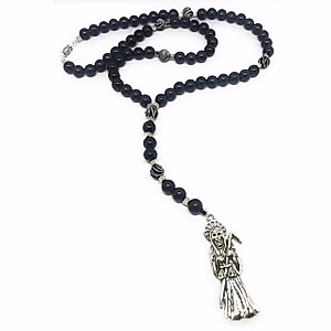 Acrylic Holy death's necklace, rosary style. Collar de la Santa Muerte de acrilico estilo rosario. Grim reaper Y style necklace.