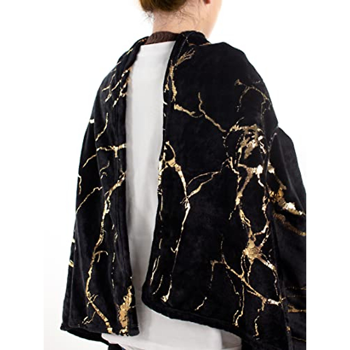 BSNTHO Black Wearable Blanket with Sleeves and Pocket for Women Men Adults，Soft Comfy Throws Blanket with Arm(Black，Pocket)