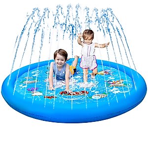 KingsDragon Splash Pad for Kids, 68" Sprinkler Outdoor Summer Swimming Wading Water Toys for Dogs Toddlers Kiddie Baby, Sprinkle & Splash Inflatable Pool Play Mat Gifts for 3-12 Year Old Boys Girls