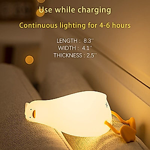HERBESTBAY Kids Night Light, Lying Flat Duck Cute Night Light for Kids, Premium Silicone Nursery Nightlight, Touch Control, Type-C Rechargeable, Duck Lamp