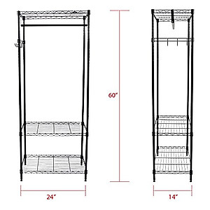 Apollo Hardware 3-Shelf Wire Shelving Garment Rack 14"x24"x60" (Black)