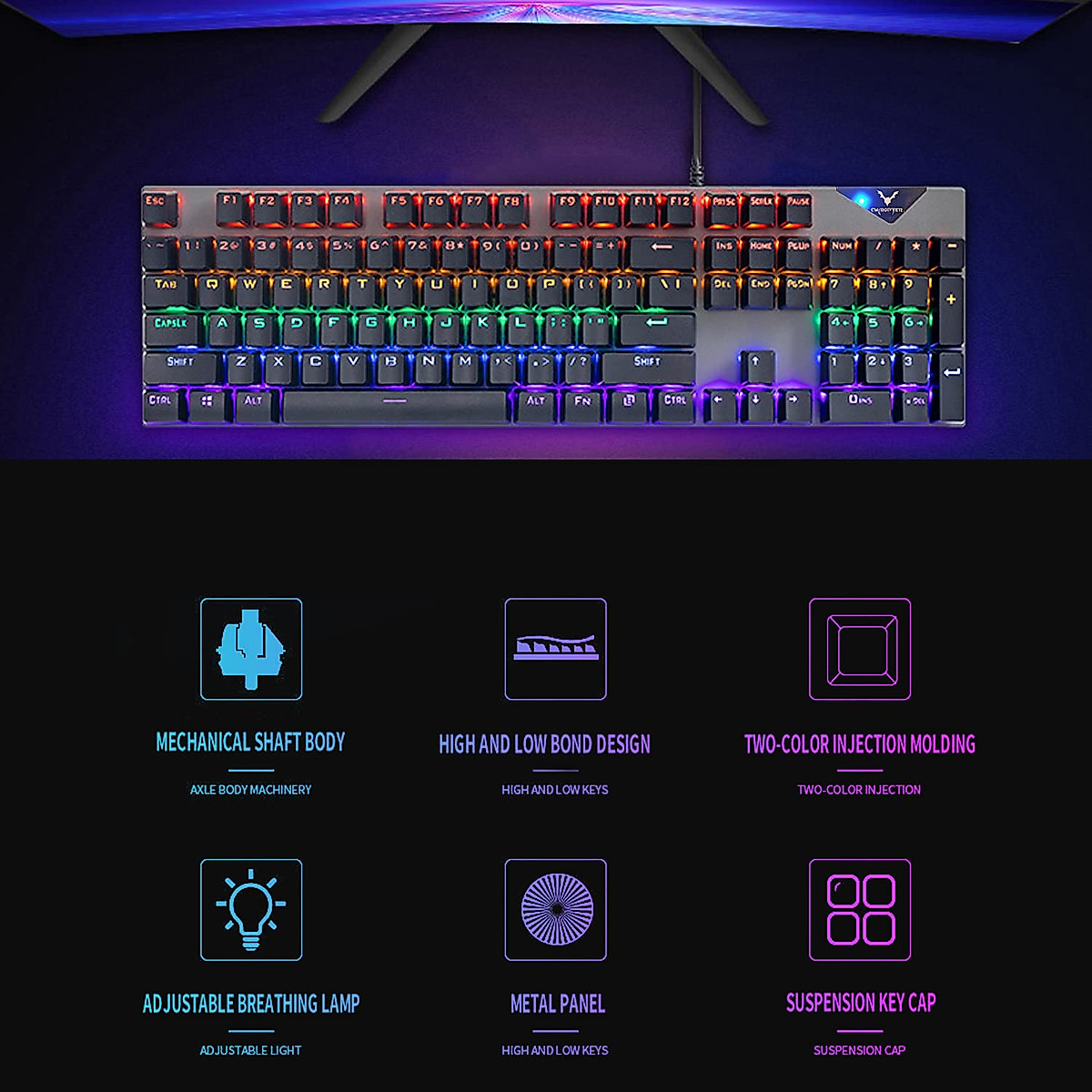 CHIROPTER Mechanical Keyboard and Mouse Combo, Wired RGB LED Backlit Mechanical Gaming Keyboard with Blue Switch, Gaming Mouse for Windows PC Gamers