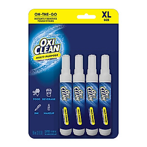 OxiClean Stain Remover Pen for Clothes (4 Pack) - Instant Spot Cleaning for All Laundry Stains: Blood, Food, Drinks, Dirt, Ink, Makeup - Bleach-FREE & Travel-Friendly (2x More Quantity)