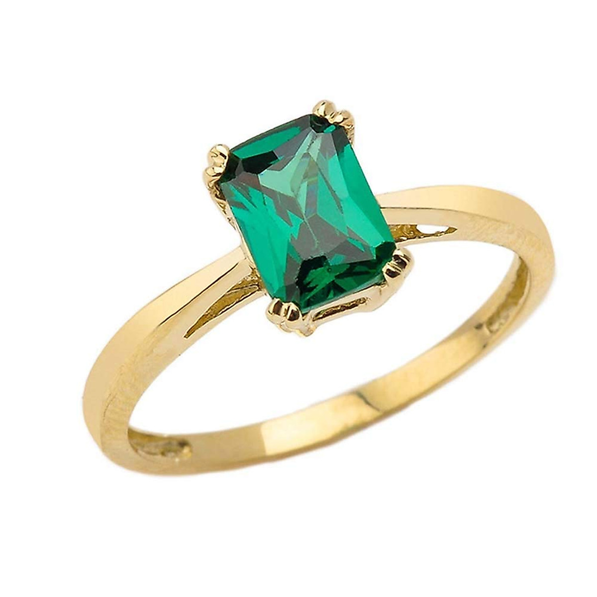 Fine 14k Yellow Gold 1 ct Emerald Cut May Birthstone Statement Ring (Size 5.75)