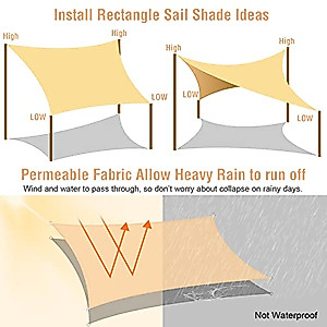 Duerer Sun Shade Sails Canopy 10' x 13' Rectangle, 95% UV Blockage, 185GSM Sail Shade Keep Cool for Patio, Garden, Pergola, Backyard, Outdoor Facility & Activities -Sand