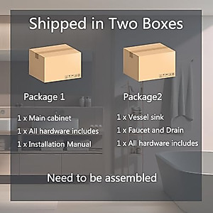 Puluomis 24” Bathroom Vanity Sink Combo Black Cabinet Vanity and White Ceramic Vessel Sink with ORB Faucet & Pop Up Drain