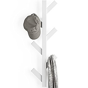 Ballucci Tree Coat Rack Wall Mounted, Wood Tree Branch Coat Hooks for Hats, Caps, Scarves, Umbrellas, Towels, Jewelry - White