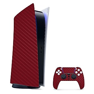 MightySkins Carbon Fiber Gaming Skin for PS5 / PlayStation 5 Digital Edition Bundle - Solid Burgundy | Durable Textured Carbon Fiber Finish | Easy to Apply | Made in The USA