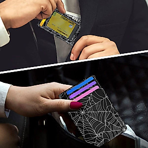 susiyo White Spider Web Slim Minimalist Wallets Rfid Blocking Card Wallets PU Leather Front Pocket Wallets for Men and Women