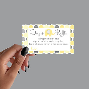Paper Clever Party Yellow Elephant Diaper Raffle Tickets, Baby Shower Game Drawings, Invitation Insert Cards, 25 Guests Pack