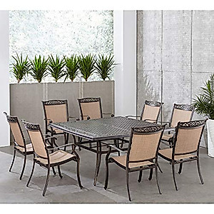 Hanover Fontana 9-Piece Outdoor Patio Dining Set with 60'' Cast-Top Square Dining Table and 8 Quick-Dry Sling Swivel Rocker Chairs, All Weather Outdoor Furniture Set for 8