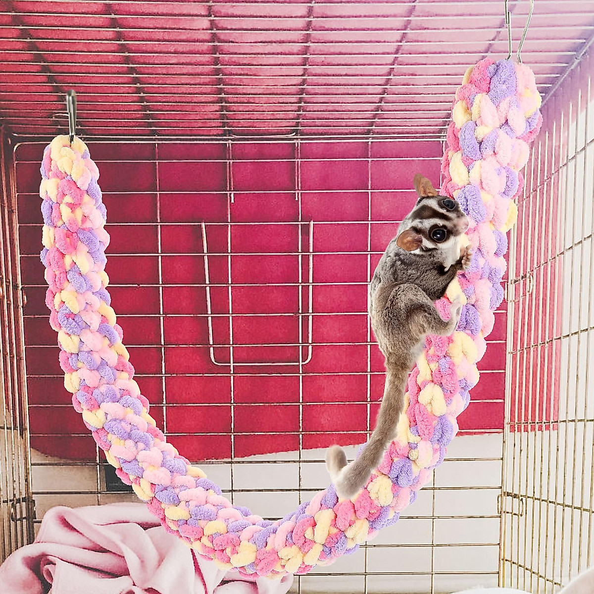 Totority Hammock Swing Ferret Toys Sugar Glider Toys, Hamster Toy Cage Rat Rope Toy Sugar Glider Toy Bird Rope Perch Swing Toy for Climbing/Exercising Hammock Swing Ferret Toys