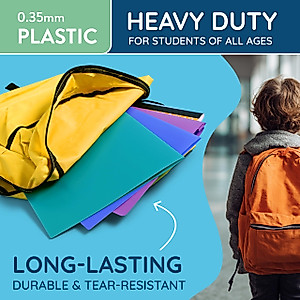 6 Pack Multicolor Plastic Two Pocket Folders, Plastic Folders with 2 Pockets and Business Card Slot, 2 Pocket Plastic Folders for School, Home, and Work, 6 Pack Plastic Folders