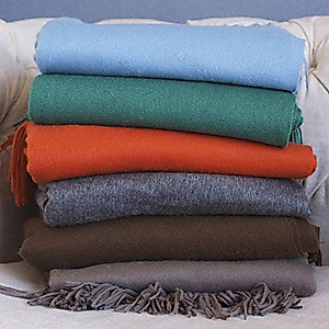 Books.And.More Orange Wool Throw Blanket with Fringe, Soft Throw Blankets 80% Wool, 20% Cashmere, Size: 50x70'' (127x178 cm)