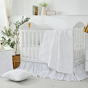 Brandream Gender Neutral Boho Bohemian Baby Girl Boy Nursery Crib Bedding Set - 3pc - Solid Color White Farmhouse Chic Unisex Elephant Embroidery Cotton Quilt Set