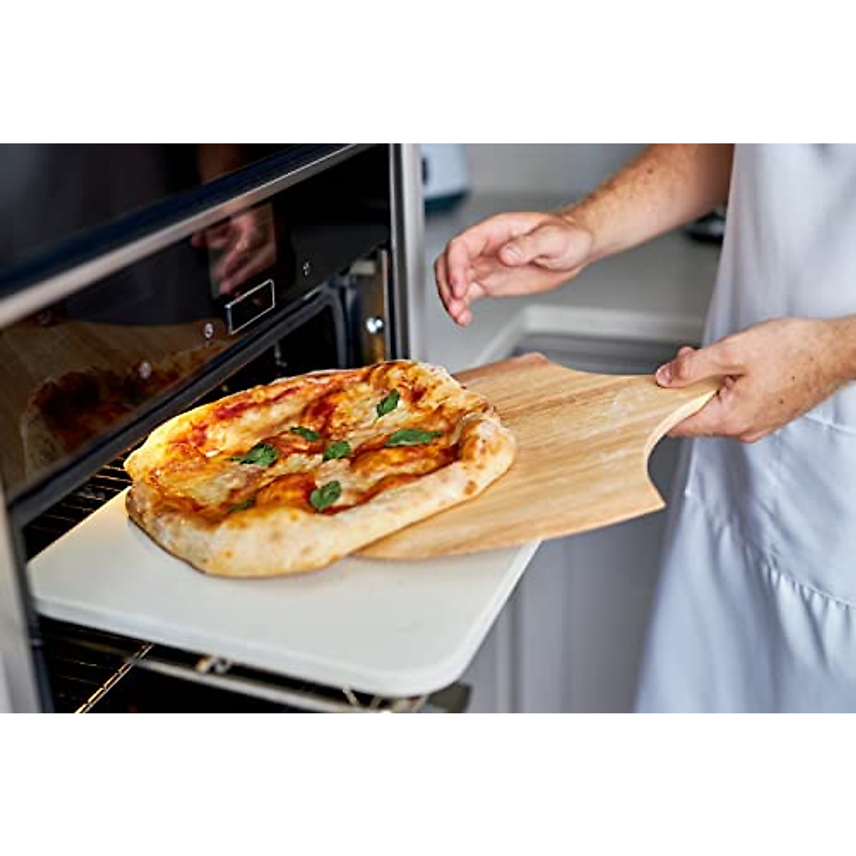 HANS GRILL PIZZA STONE | Rectangular Pizza Stone For Oven Baking & BBQ Grilling With Free Wooden Peel | Extra Large 15 x 12" Inch Durable Cordierite Cooking Stone.