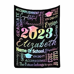 MyPupSocks Personalized Graduation Blanket for Her Him, Class of 2023 Bed Blanket Class of 2023 Graduate Colorful Throw Blanket for Senior 2023 High School College Graduating Decoration 30x40