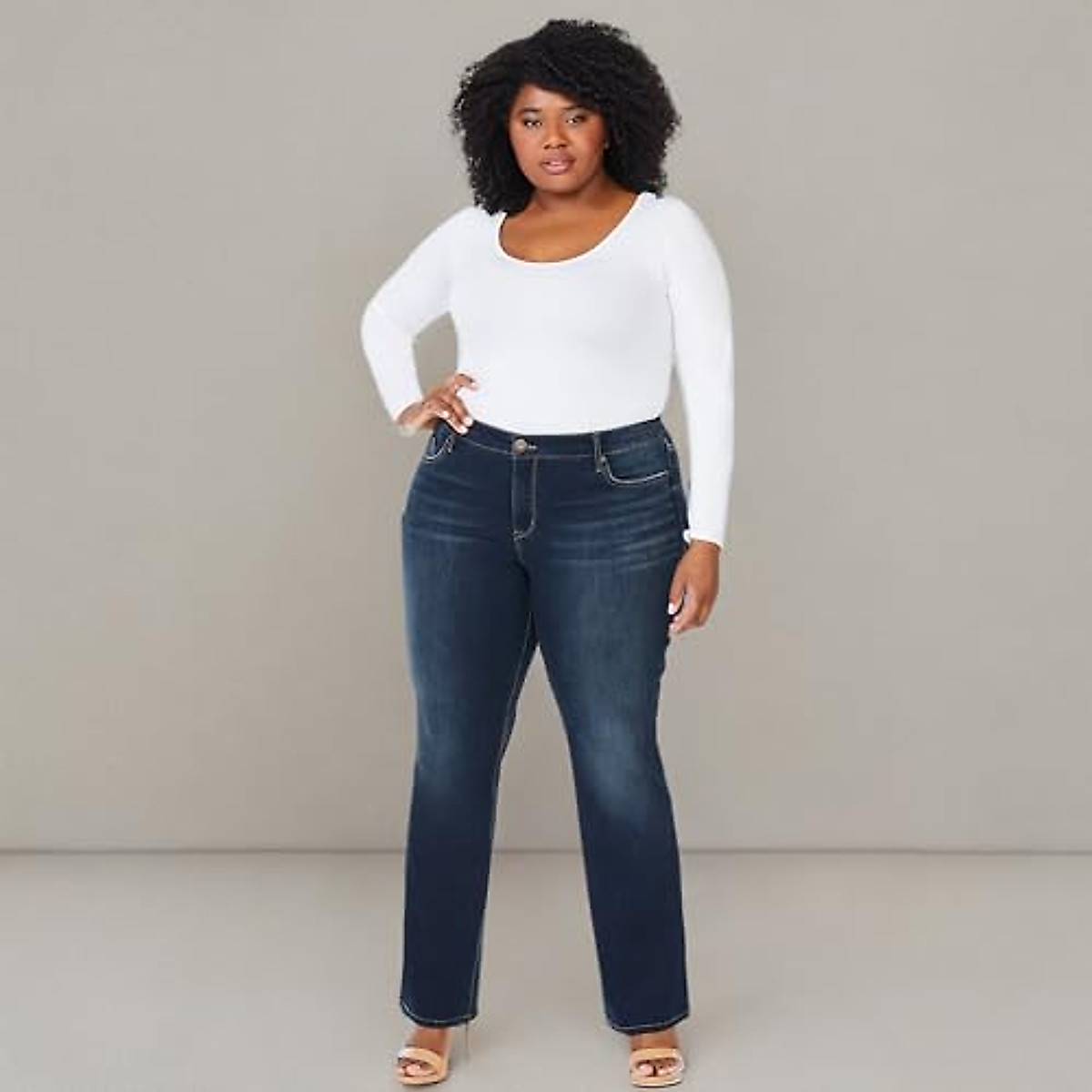 Jack David Womens Plus Size Bootcut/Straight/Skinny Leg Stretch Relaxed Fit Blue Denim Jeans Pants