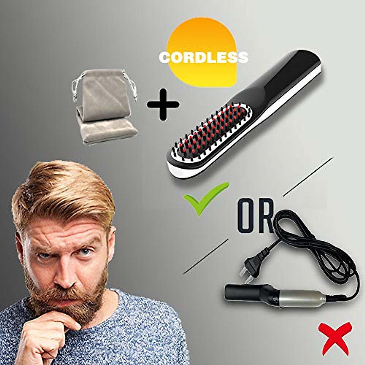 Beard Straightener, Beard Straightening Comb with Cordless/Mini Sized/Auto Shut Off for Traveling, Home, Dating