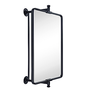 TEHOME Black Rounded Rectangle Pivot-N-View Bathroom Vanity Mirror Rotating Tilting Mirror for Corner Vanity, 14x22''