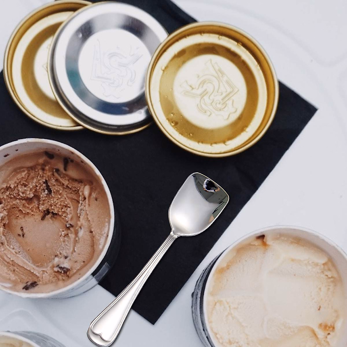 Dessert Spoons, Square Head Spoons, 18/10 Stainless Steel Spoon Set of 4,Ice Cream Spoons, Stirring Spoon for Tea, Dessert, Sugar