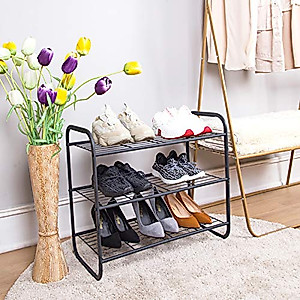 MAX Houser 3-Tier Metal Shoe Rack, Free Standing Shoe Storage Organizer, Wire Grid Shoe Tower for Closet Bedroom, Entryway, Gunmetal