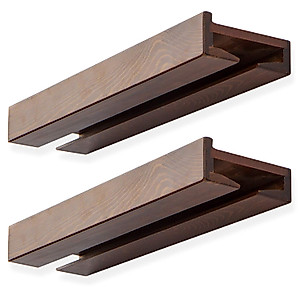 Rustic State Smith Wall Mounted Wood Floating Wine Bottle Rack with Glassware Holder Stemware Shelf Storage Organizer - Home, Kitchen, Dining Room Bar Décor - Walnut - Set of 2