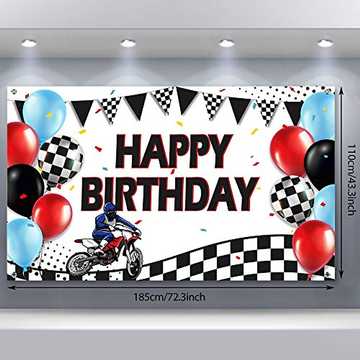 Dirt Bike Birthday Decoration Backdrop Banner Motocross Dirt Bike Racing Dirt Bike Themed Birthday Party Supplies for Kids Boys Teenagers Adults, 72.8 x 43.3 Inch