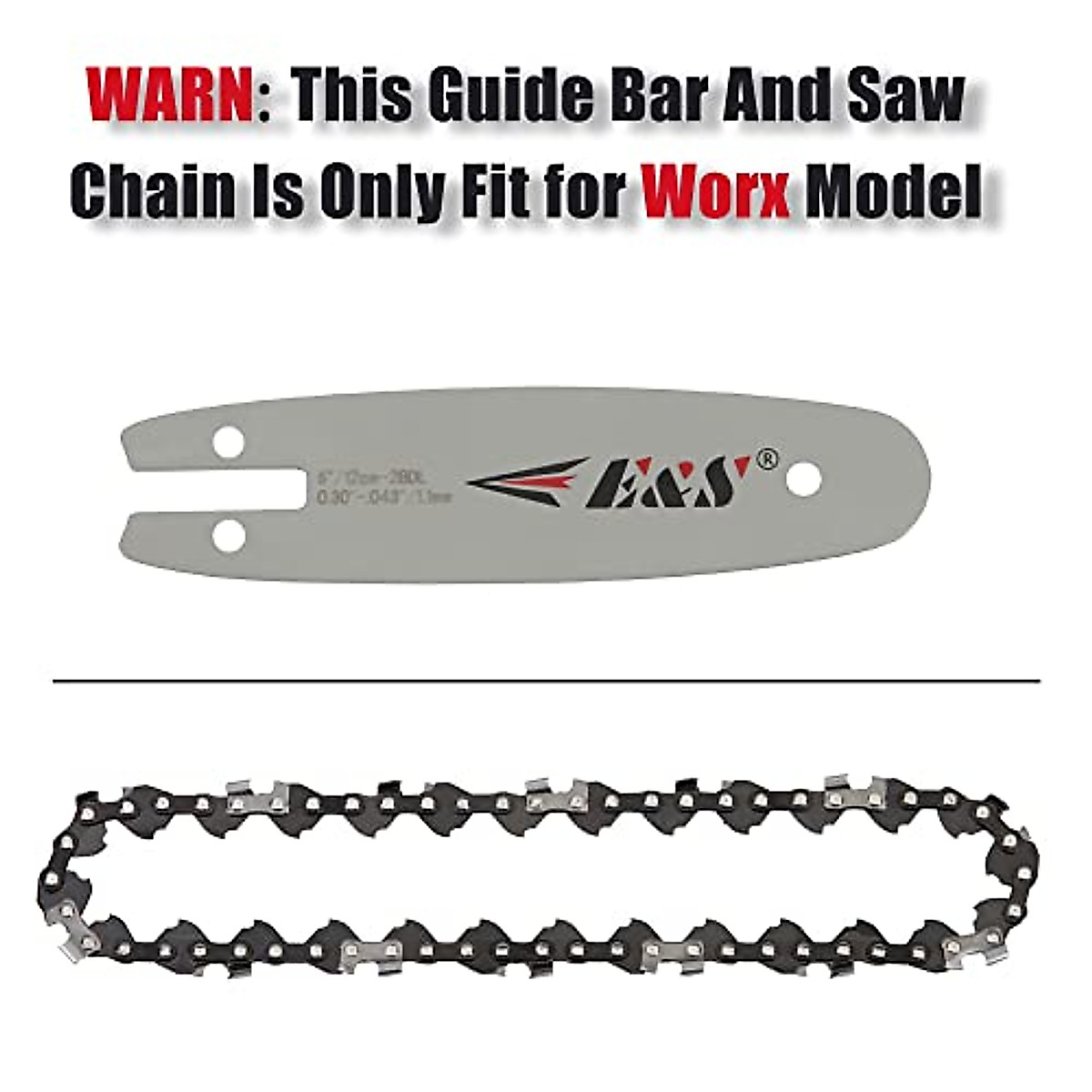 E & S Chainsaw Bar & Chain Combo 5 Inch .043" Gauge .030" Pitch 28 Drive Links, Semi Chisel 5 Inch Chainsaw Chain for Worx WG324E WG324E.9 Model
